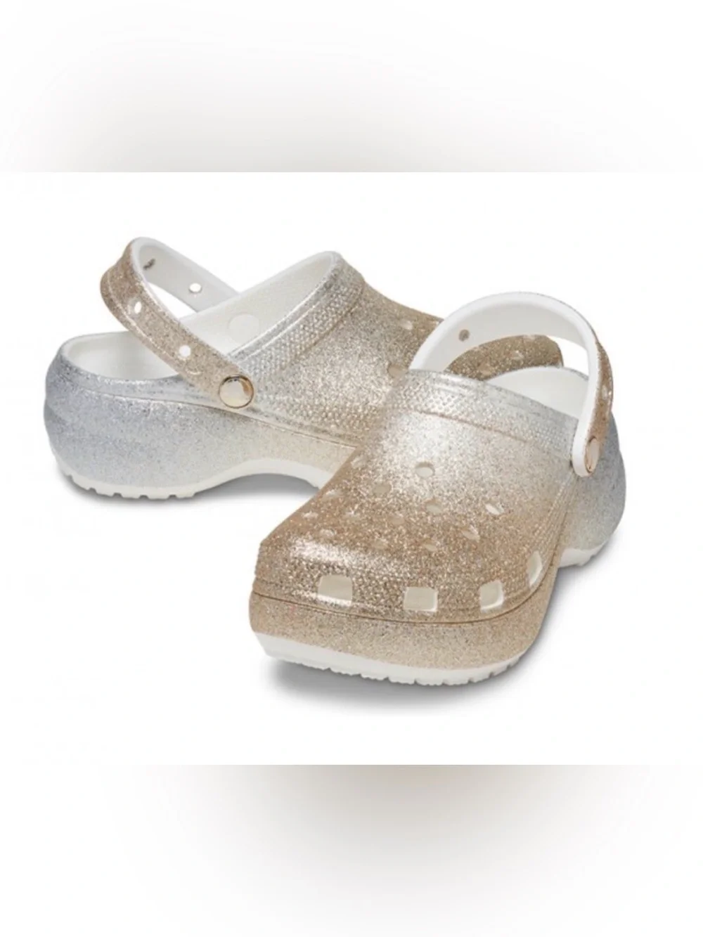 CROCS | Shoes | Nwot Crocs Womens Glitter Classic Clog Silver And Gold ...